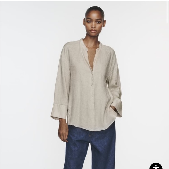 Zara | Tops | Zara Linen Button Front Shirt Sand Color Size Xl | Poshmark